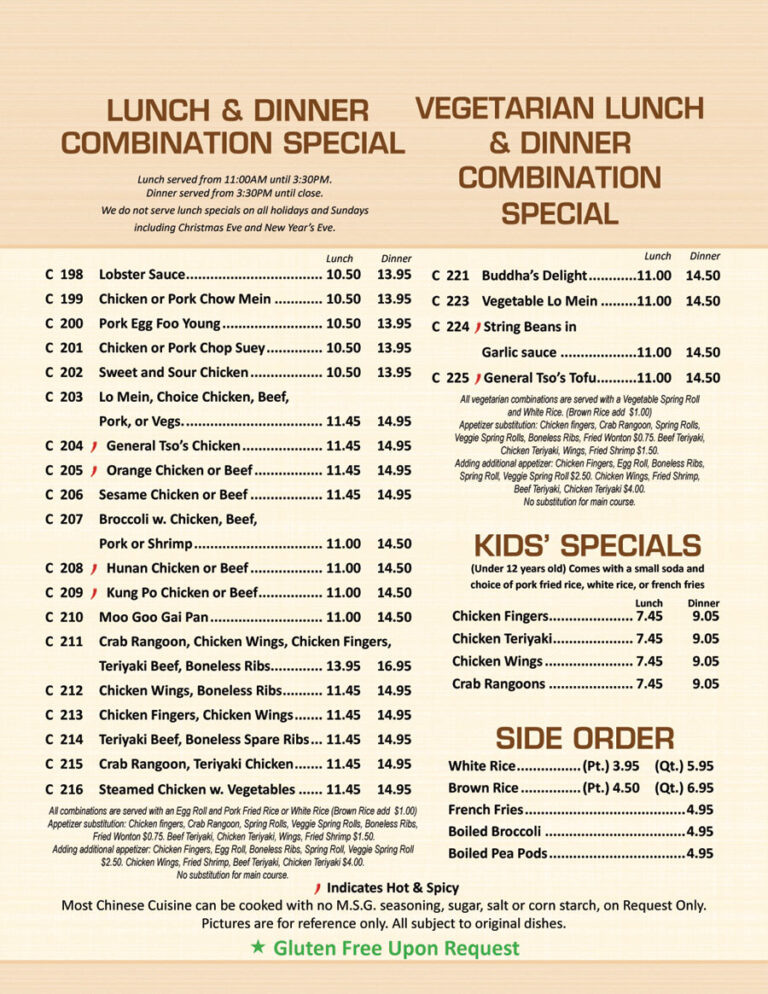 Chinese Menu - EAST Restaurant, Wells, Maine
